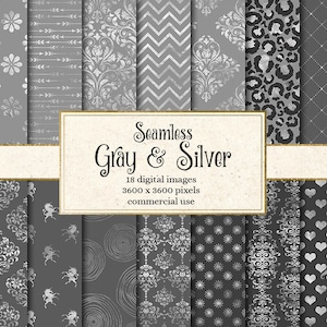 Gray and Silver Digital Paper, Silver Foil and Grey Pattern Backgrounds ...