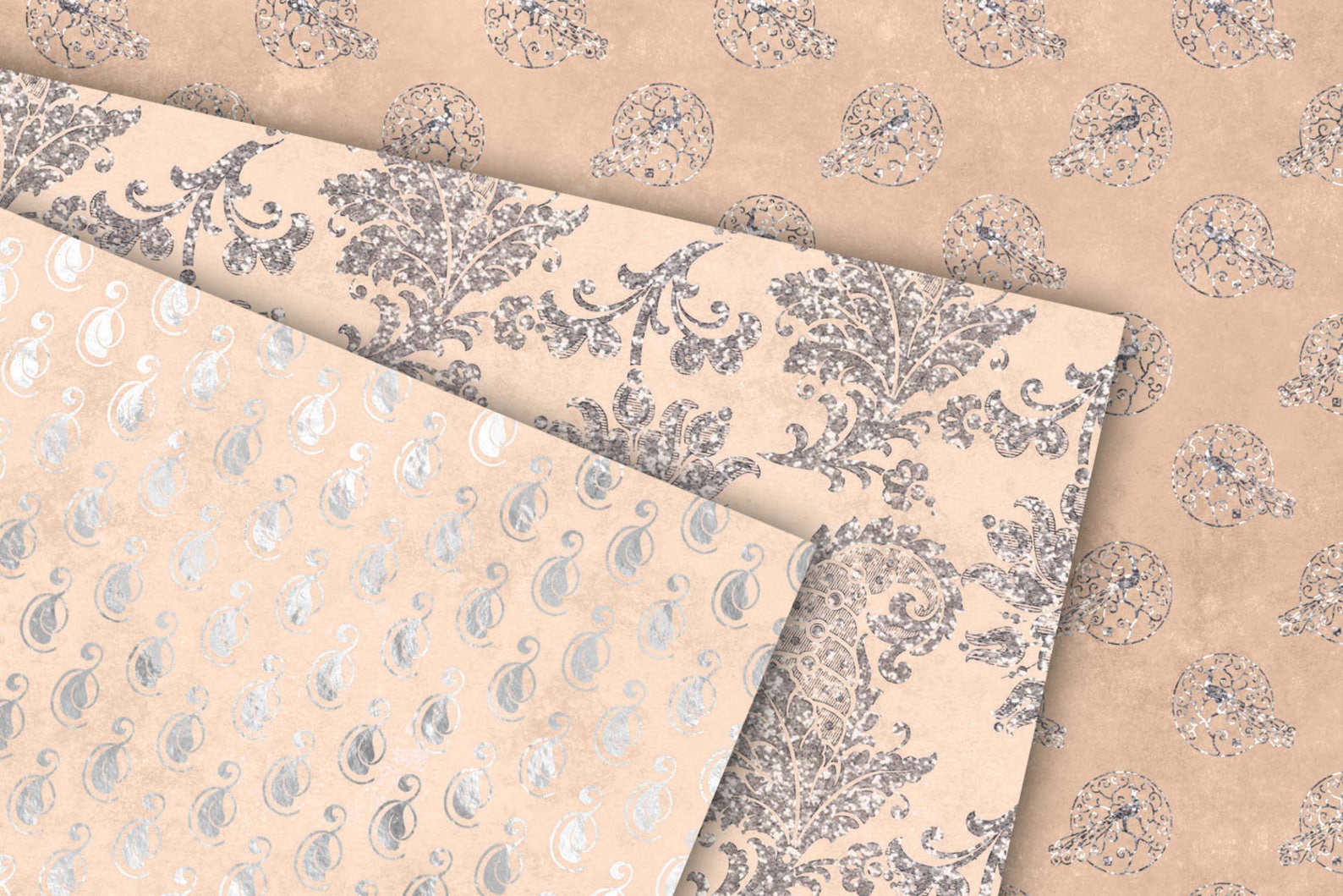 Peach and Silver Peacock Digital Paper Seamless Peacock - Etsy