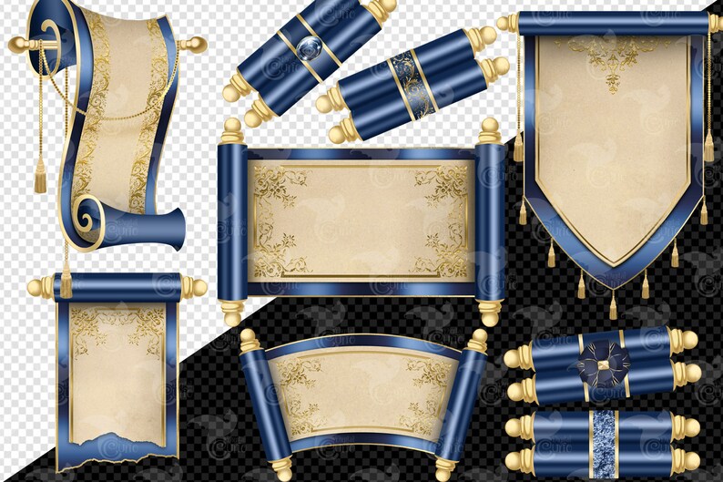 Navy Blue and Gold Scroll Clipart – Tapestry Designs (digital Download ...