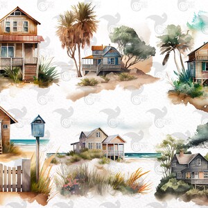 Watercolor Beach House Clipart - Ocean Seascape Cottage PNG Format ...