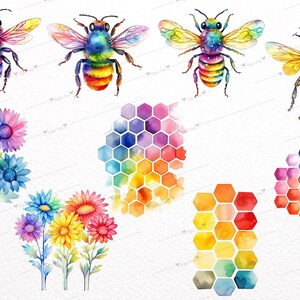 Watercolor Rainbow Bees Clipart - Cute Honeybees With Rainbow Colors ...