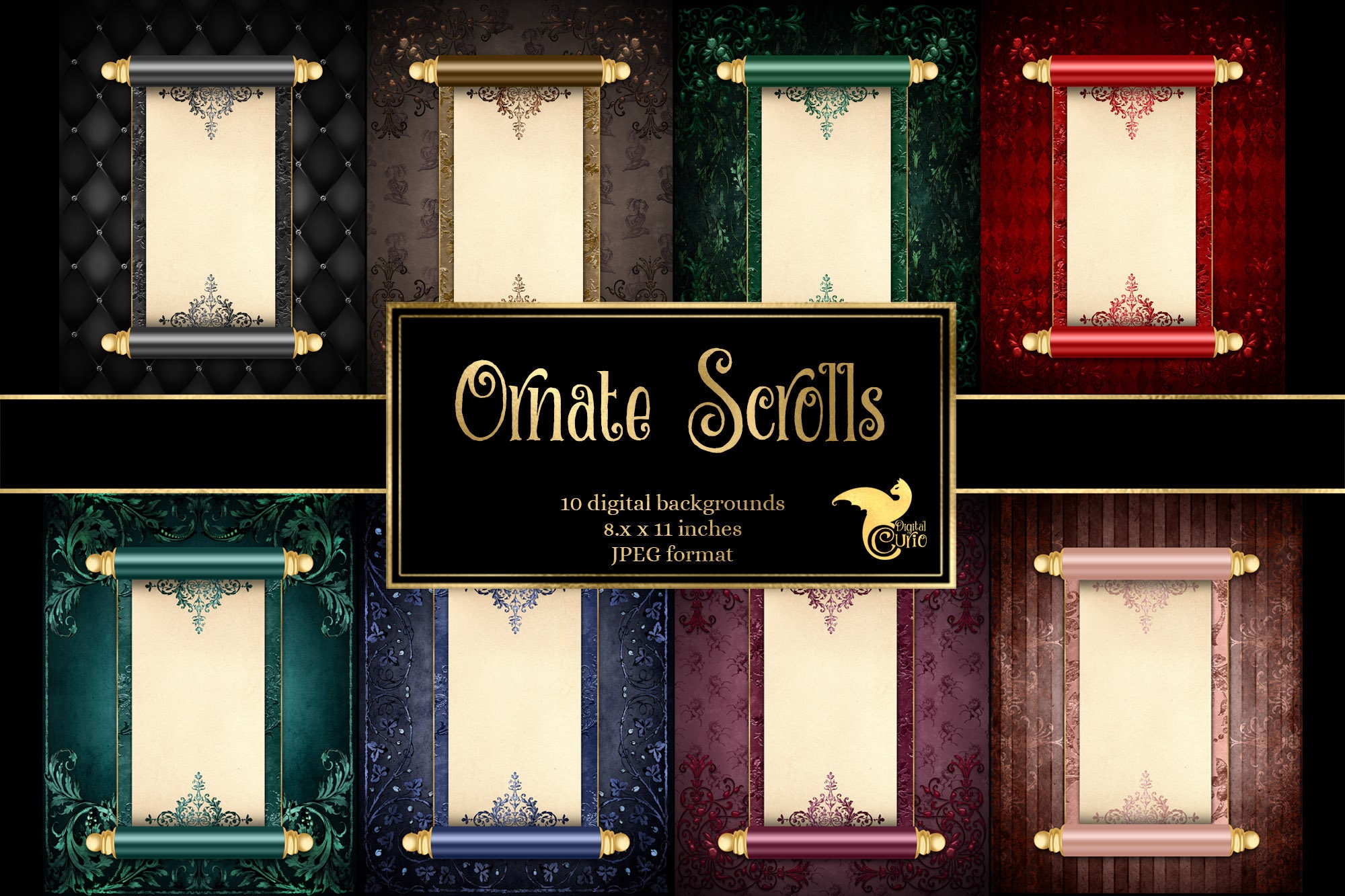Ornate Scroll Backgrounds Printable Digital Paper Fantasy - Etsy