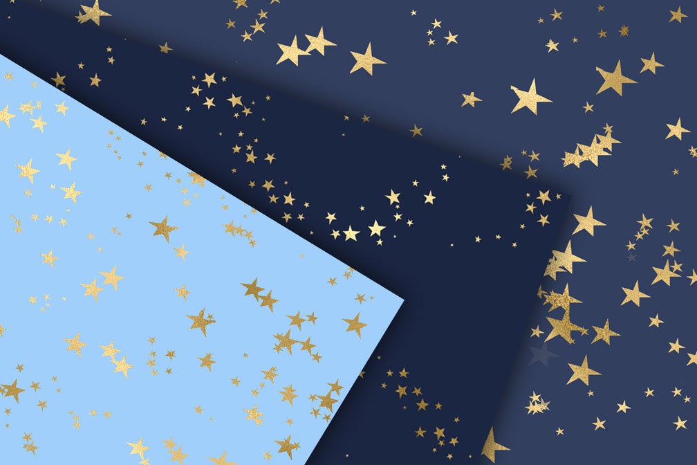 Blue and Gold Stars Digital Paper Seamless Gold Star | Etsy