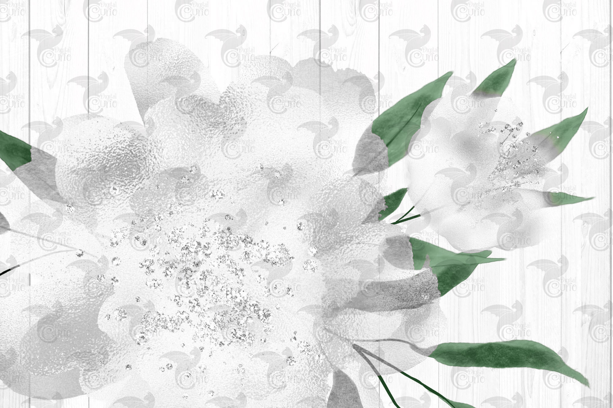 Silver Watercolor Flowers Clipart shimmering glitter | Etsy