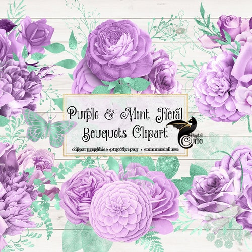 Purple and Silver Floral Clip Art Digital Instant Download - Etsy