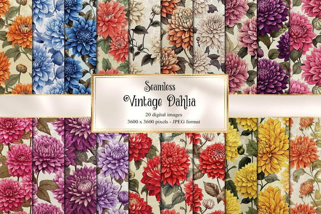 Vintage Dahlia Digital Paper - Seamless Floral Cottagecore Antique ...