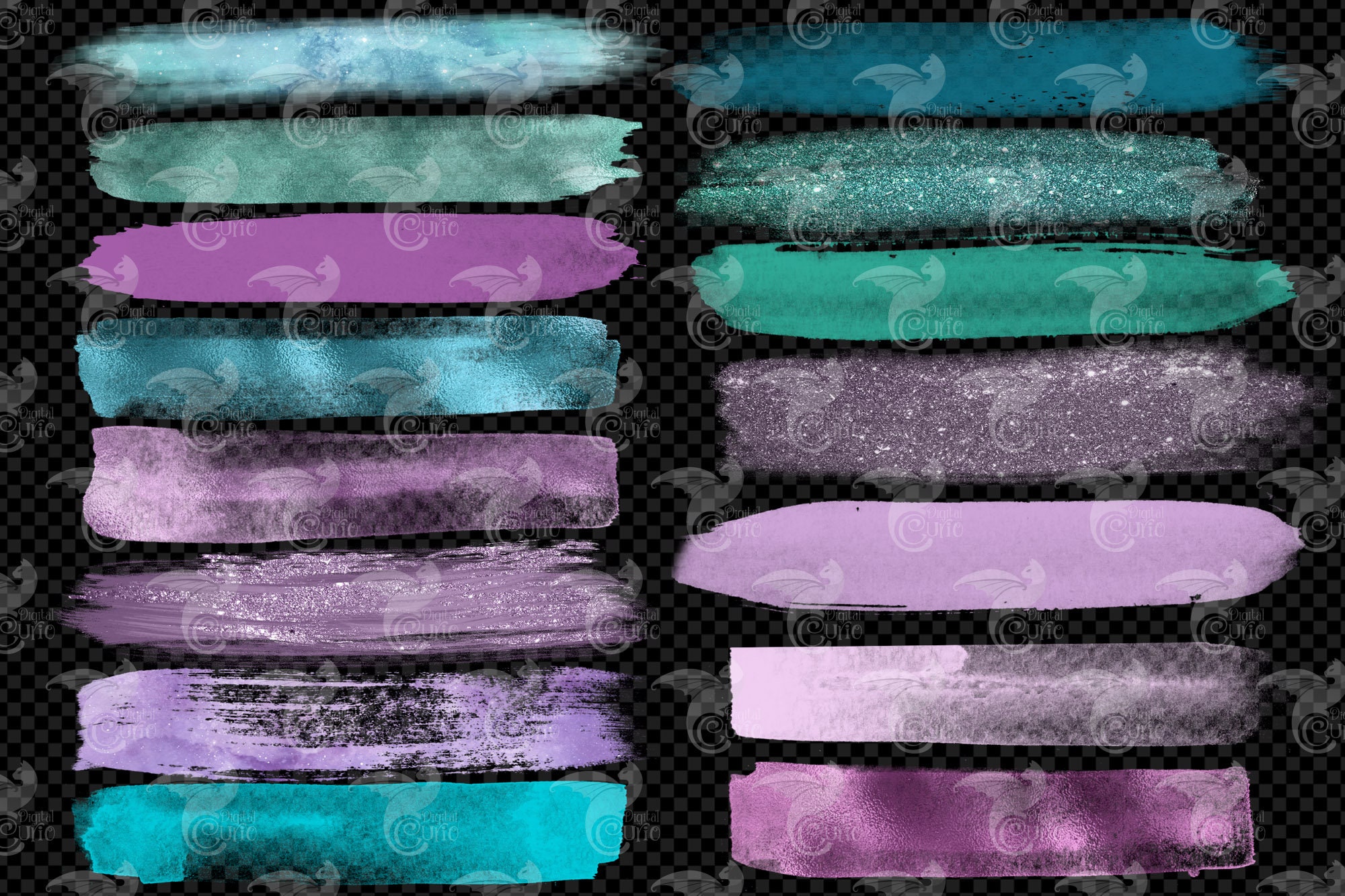 Turquoise and Lavender Brush Strokes Clipart Glitter and Foil - Etsy
