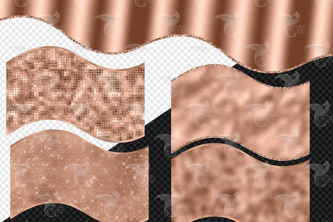Rose Gold Glam Wave Borders Clipart Seamless Glitter and | Etsy