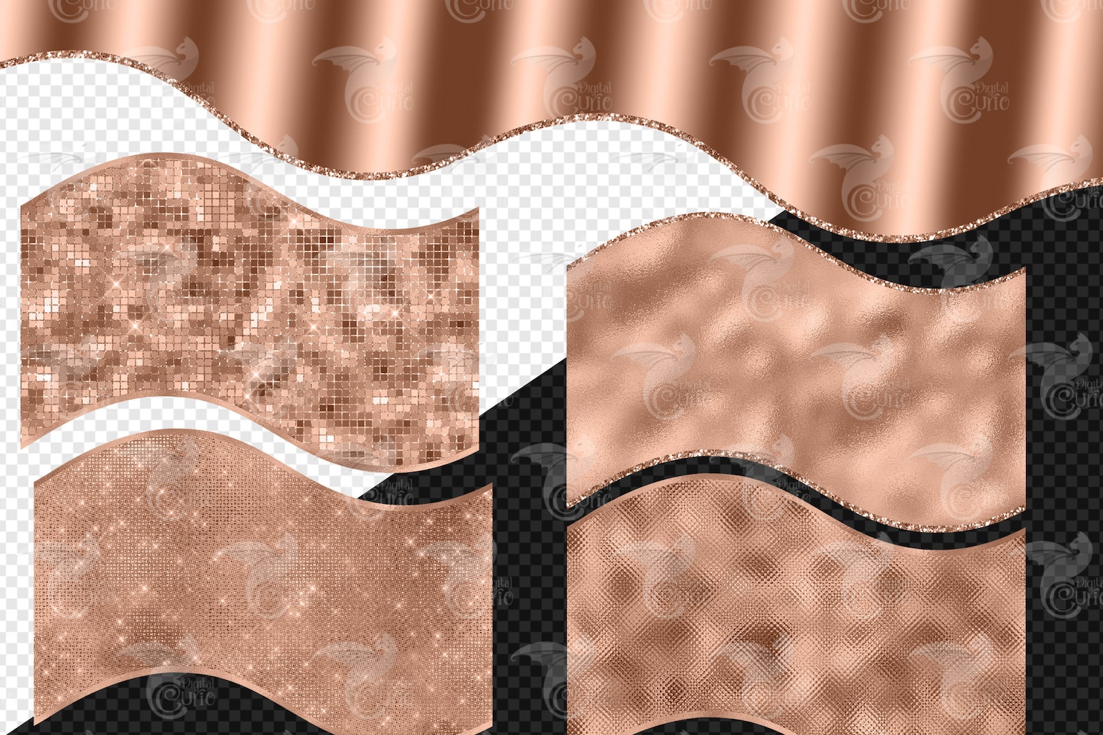 Rose Gold Glam Wave Borders Clipart Seamless Glitter and | Etsy