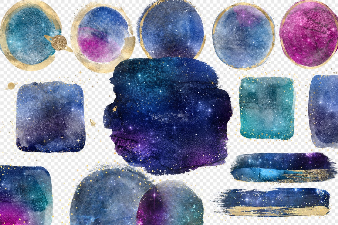 Galaxy and Gold Watercolor Elements Clipart Watercolour - Etsy