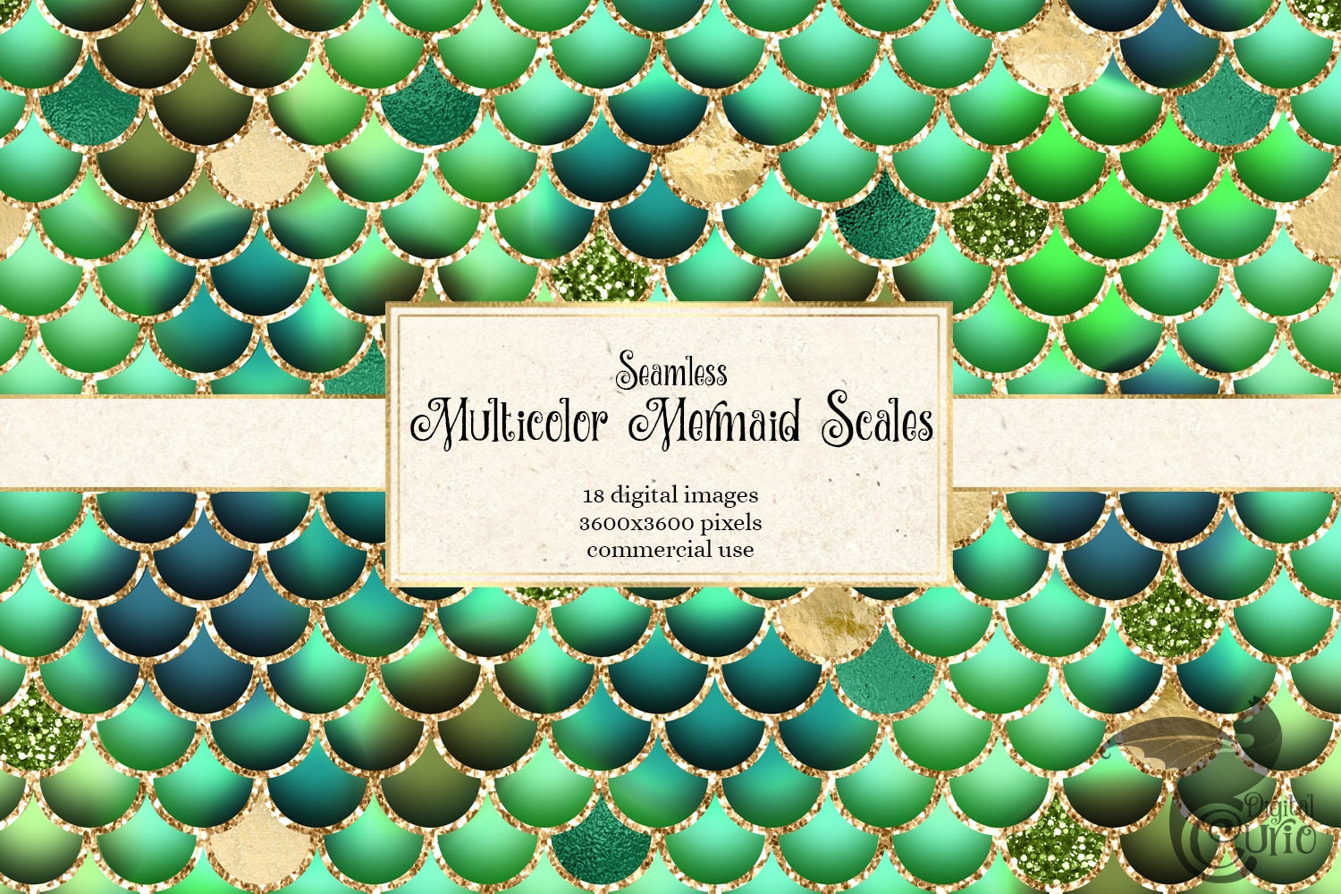 Multicolor Mermaid Scales Digital Paper, Gold Glitter (digital Download ...