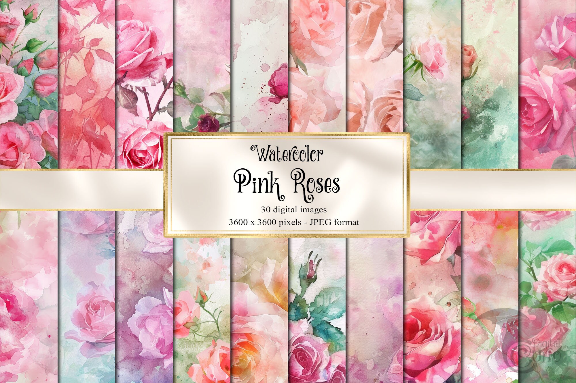 Watercolor Pink Rose Backgrounds, Watercolour Wash Digital Paper ...