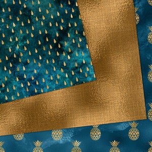 Tropical Gold Digital Paper - Dark Teal and Gold Seamless Patterns With ...