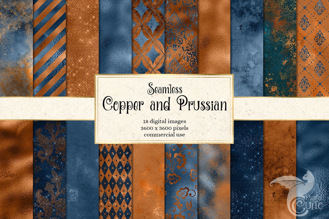 Copper & Prussian Blue Textures, Metallic Glitter Digital Paper (12x12 ...