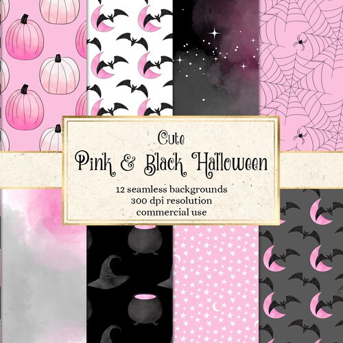Peach and Black Halloween Digital Paper Seamless Witch and - Etsy