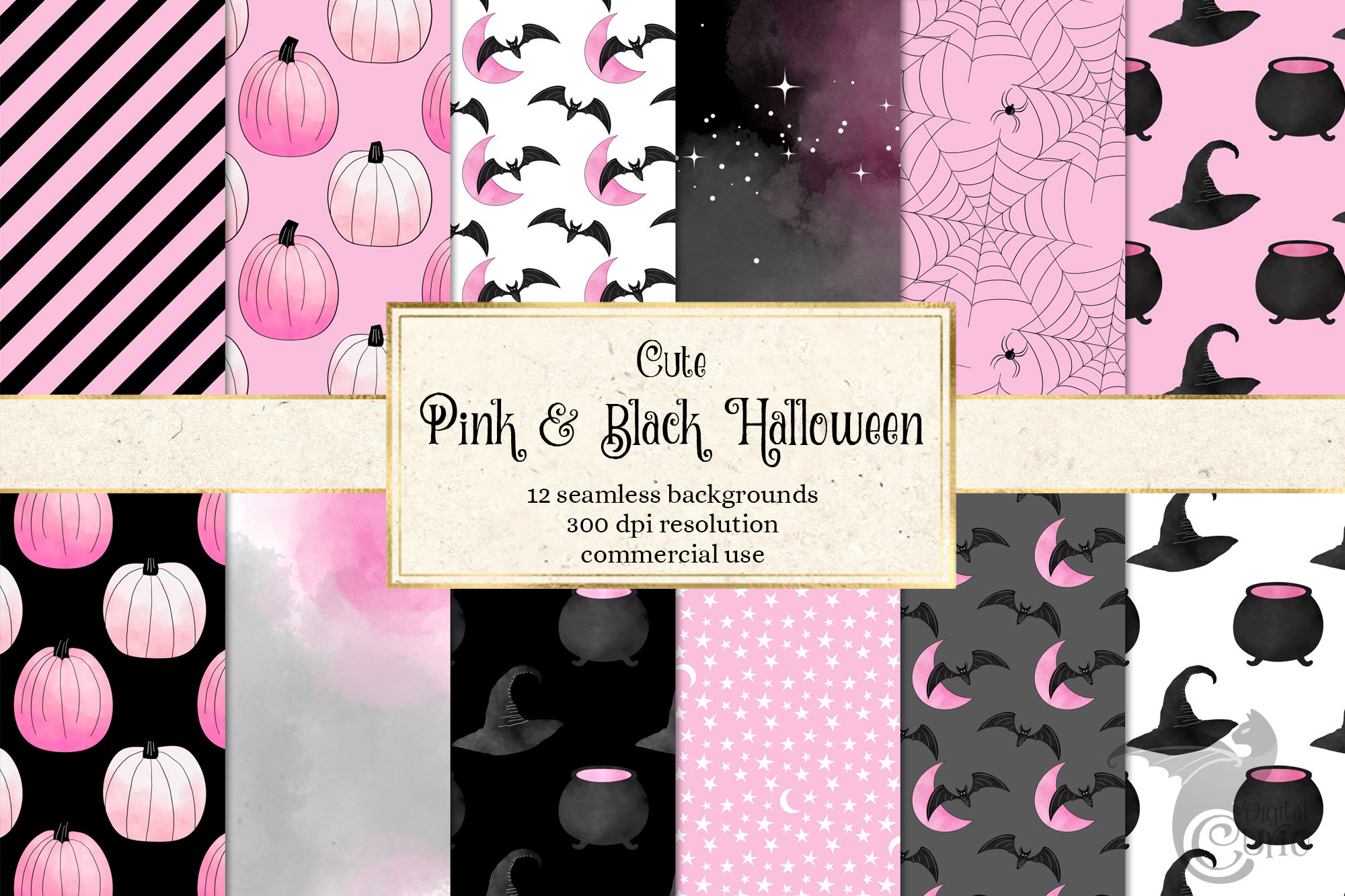 Cute Pink and Black Halloween Digital Paper Seamless Witch - Etsy
