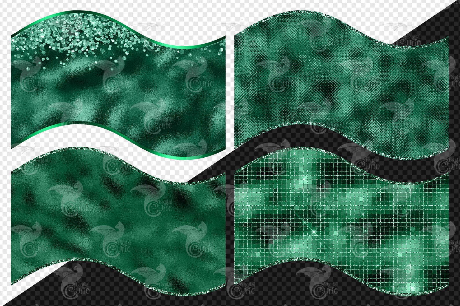 Emerald Green Wave Borders Clipart – Glitter Foil Seamless PNG ...