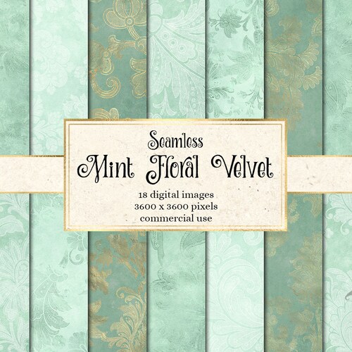 Emerald Floral Velvet Digital Paper Seamless Green and Gold - Etsy