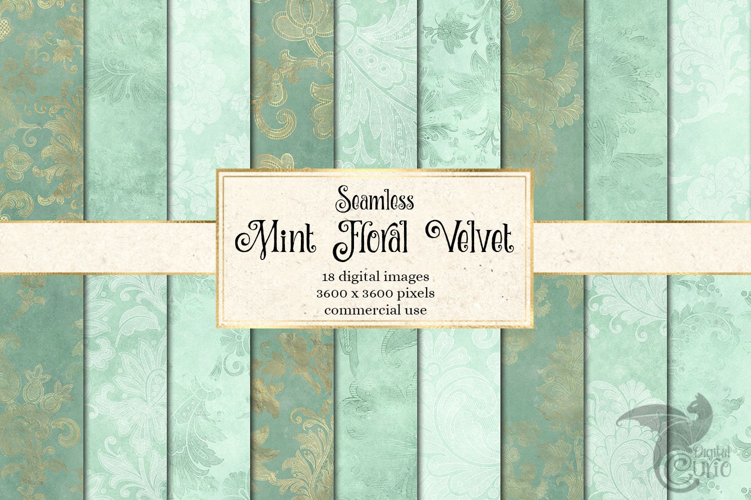 Mint Floral Velvet Digital Paper Seamless Patterns in Mint | Etsy