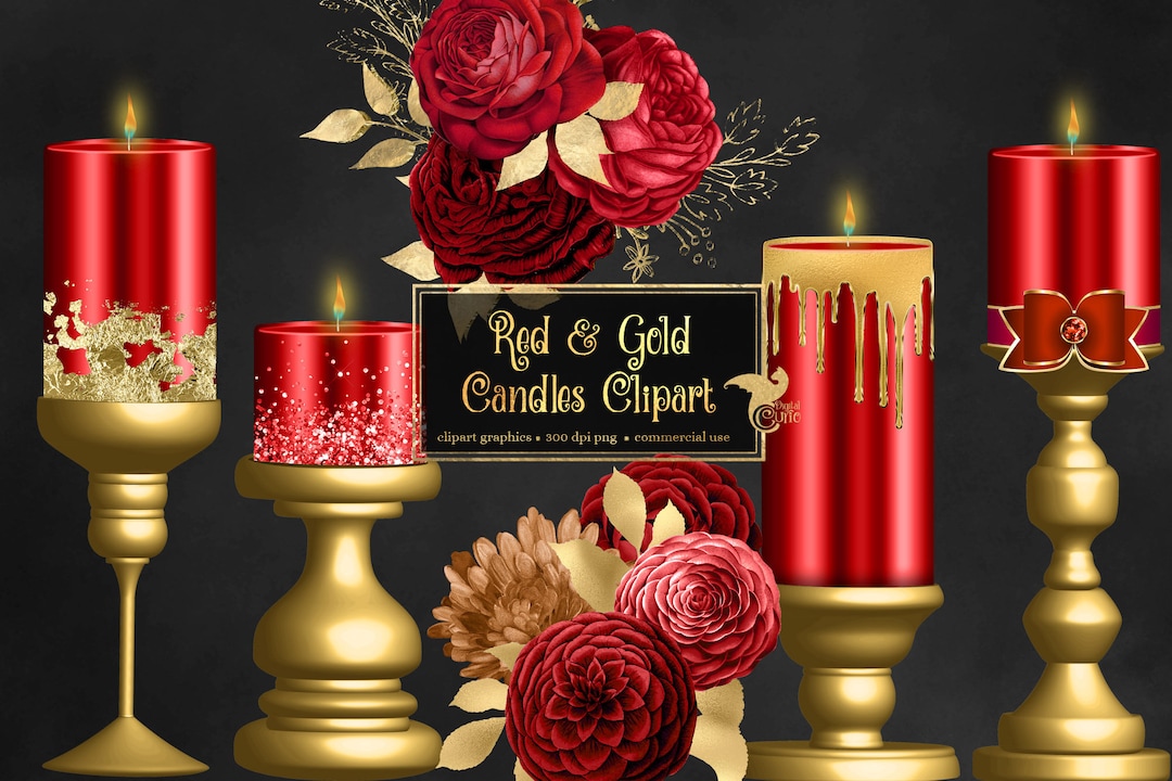 Red and Gold Candles Clip Art - Digital Candle Graphics Instant ...