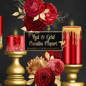 Red and Gold Candles Clip Art - Digital Candle Graphics Instant ...
