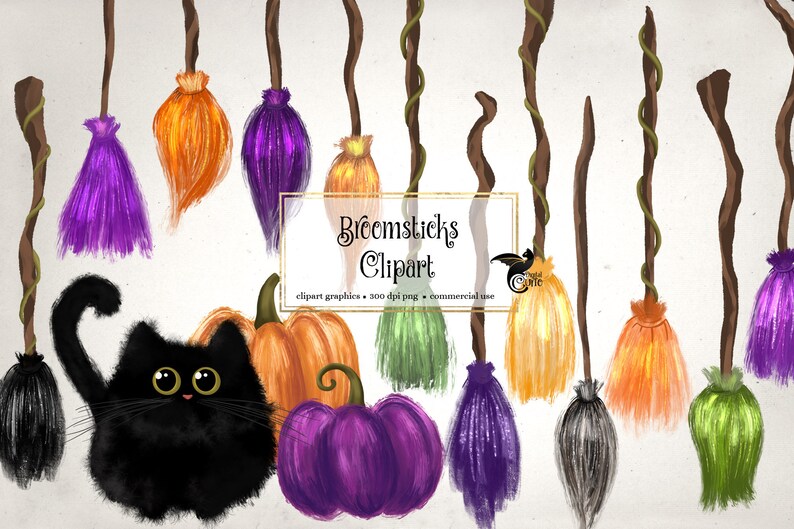Broomsticks Clipart Digital Clip Art Graphics for Halloween - Etsy