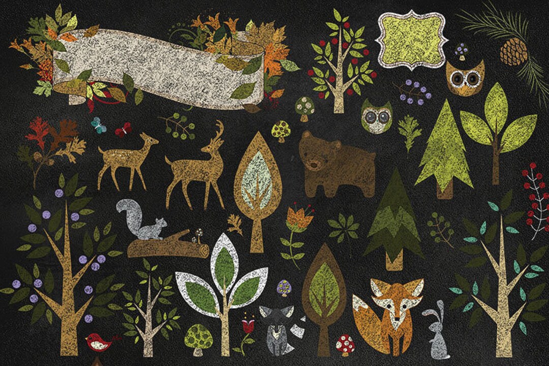 Chalkboard Woodland Forest Animals Clip Art - Forest Animals, Woodland ...