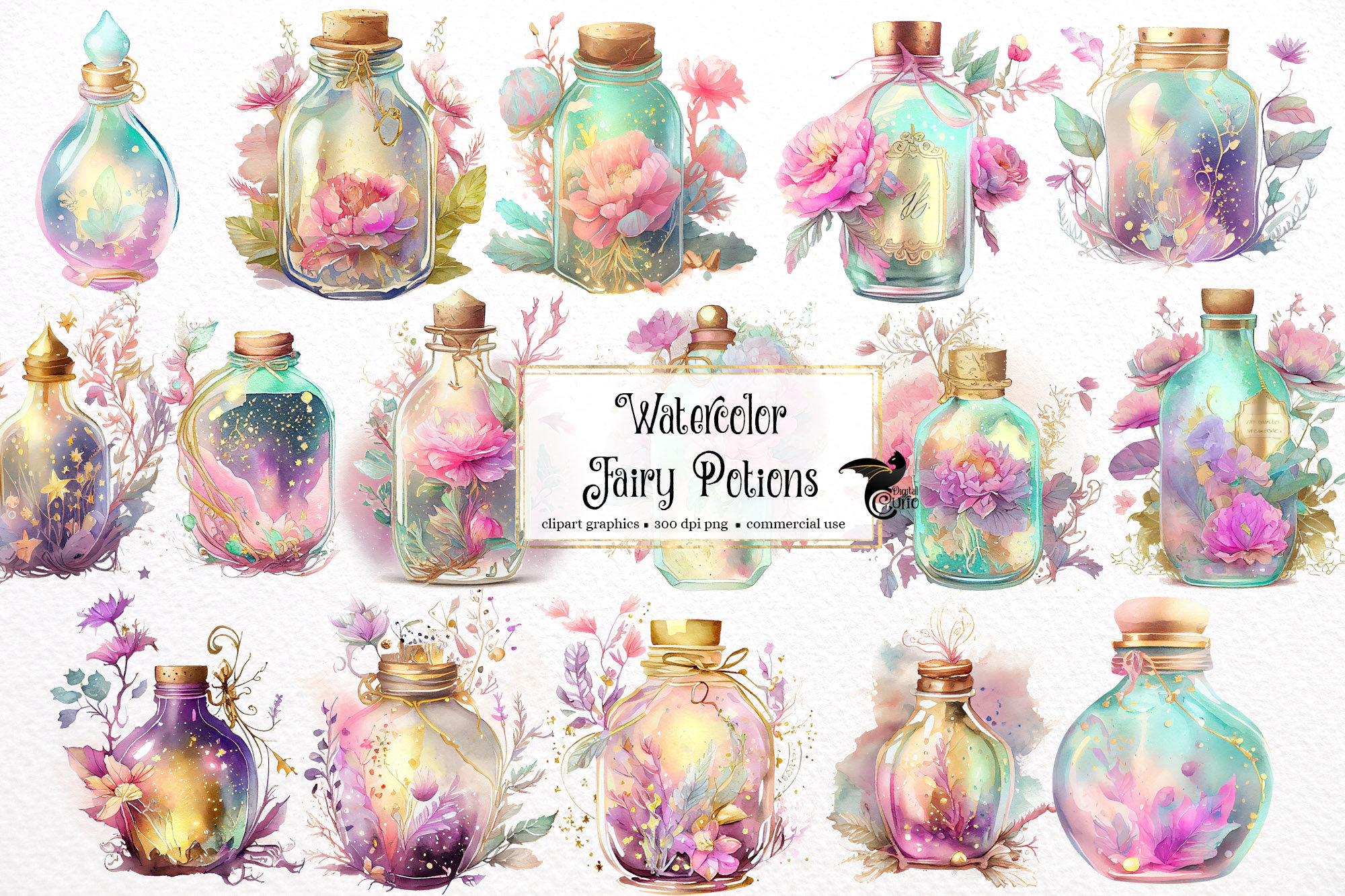 Watercolor Fairy Potions Clipart Pastel Watercolor Fantasy - Etsy UK