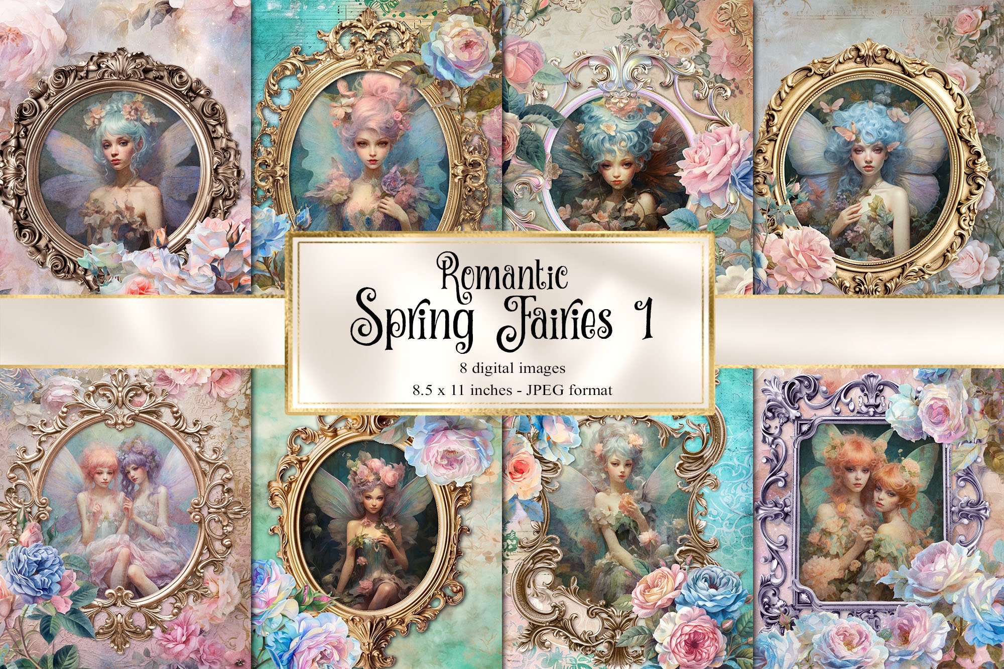 Romantic Spring Fairies Journal Paper, Vintage Roses (digital Download ...
