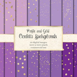Purple and Gold Confetti Digital Paper, Confetti Gold Foil Backgrounds ...