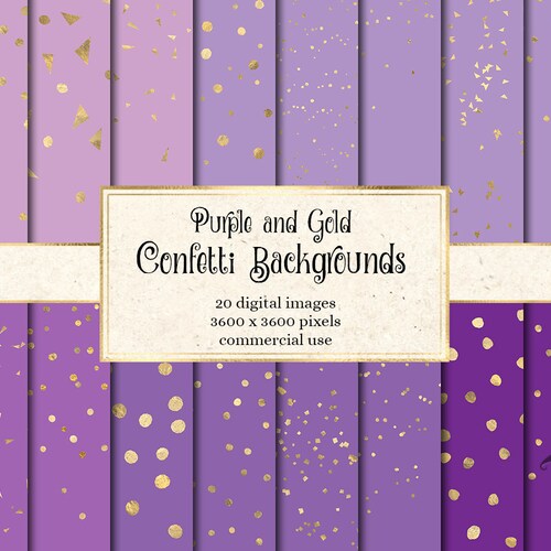 Purple and Gold Confetti Digital Paper Confetti Gold Foil | Etsy