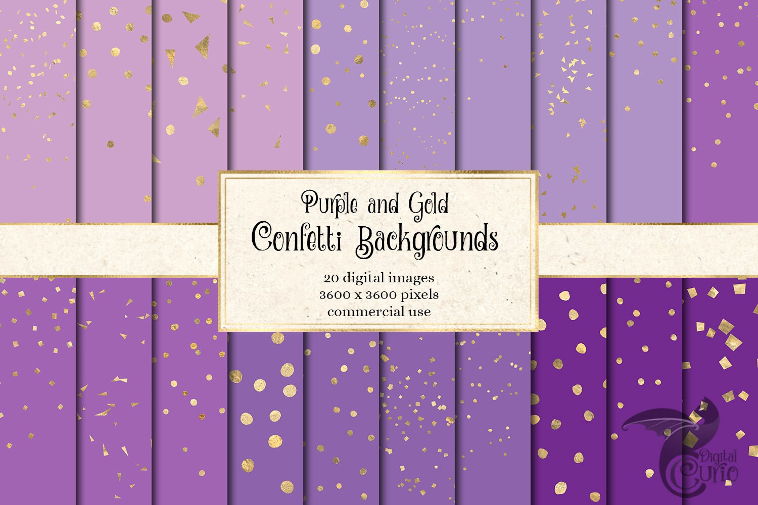 Purple and Gold Confetti Digital Paper, Confetti Gold Foil Backgrounds ...
