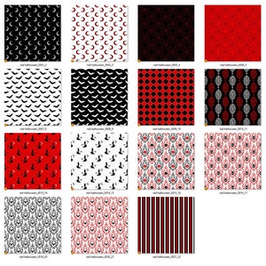 Red Halloween Digital Paper, Seamless Witch and Skull Gothic Patterns ...