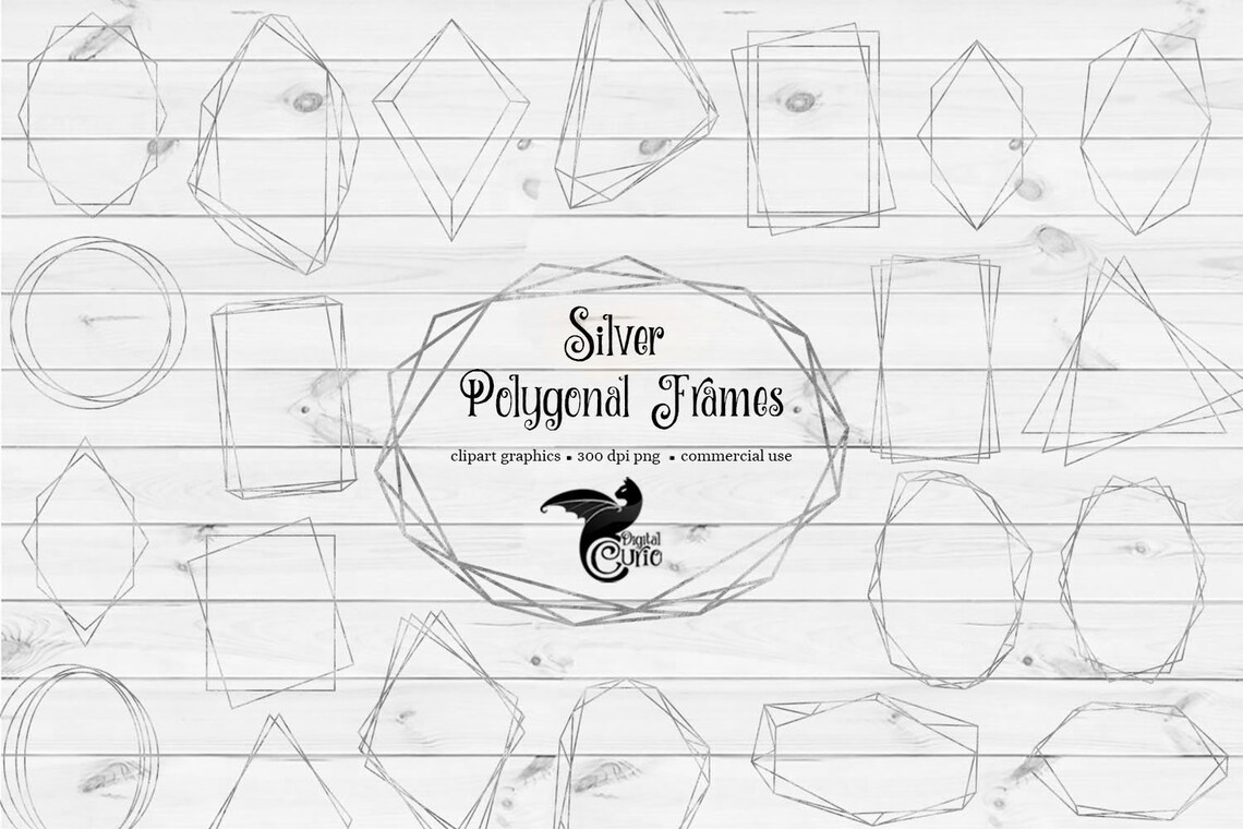 Silver Polygonal Frames Clipart geometric silver foil frame | Etsy