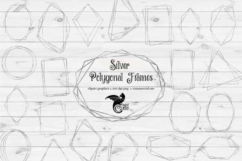 Silver Polygonal Frames Clipart Geometric Silver Foil Frame - Etsy