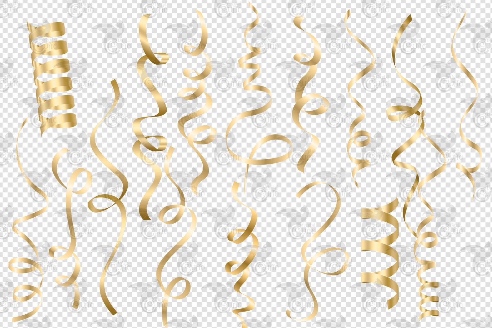 Ribbon Clip Art Gold Curling Ribbon in Png Format Instant - Etsy