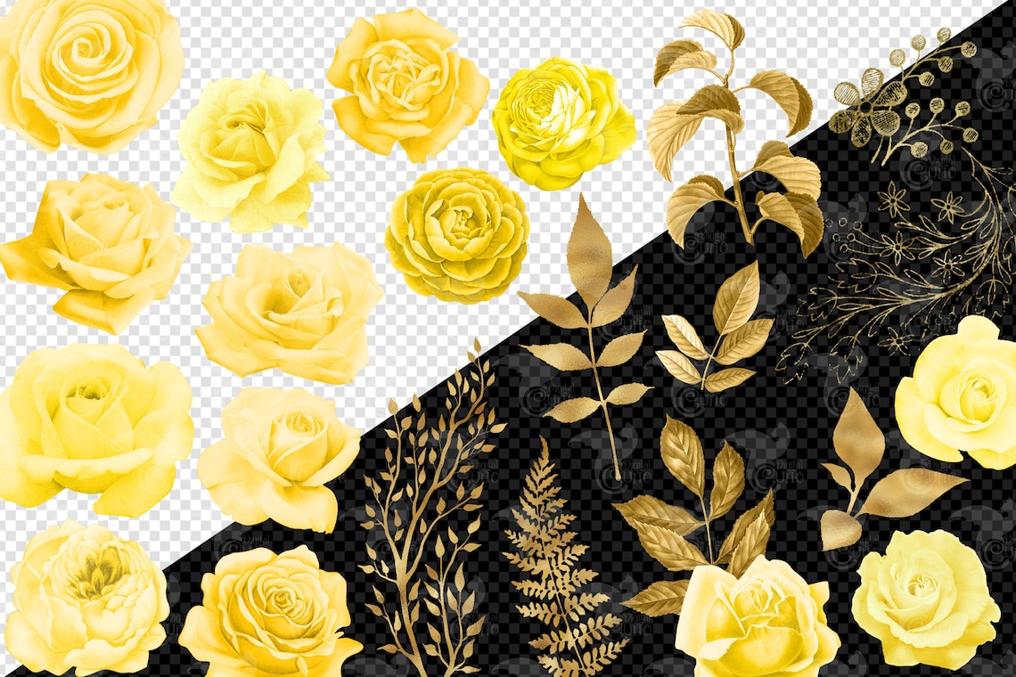 Yellow and Gold Floral Clip Art Digital Clipart Graphics of - Etsy