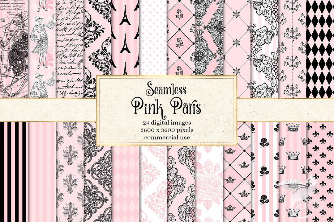 Pink Paris Digital Paper, French Pattern Set (digital Download) - Etsy