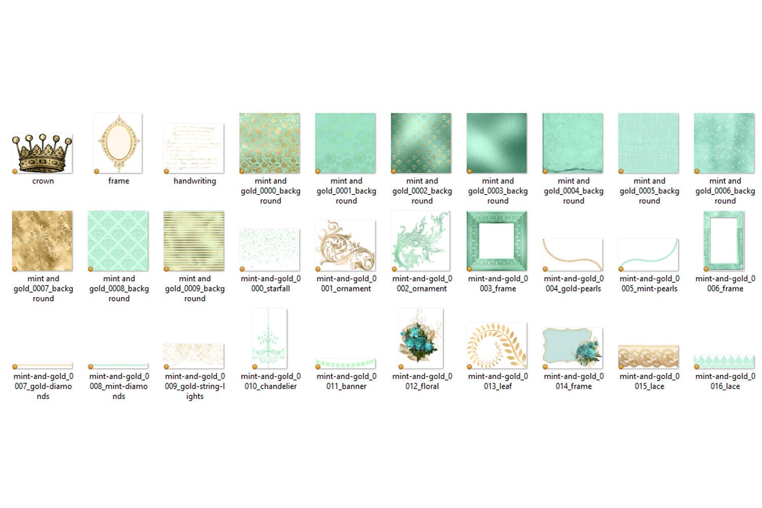 Mint and Gold Digital Scrapbooking Kit Clipart Digital - Etsy