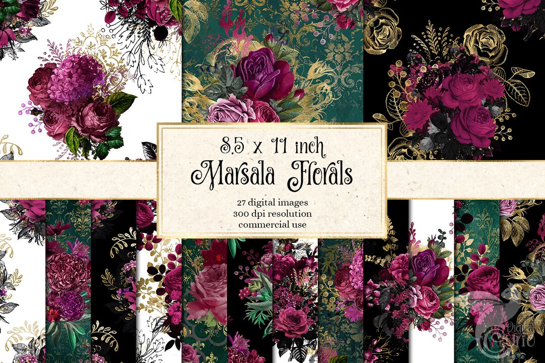 Marsala Floral Printable Digital Paper - Instant Download Standard ...