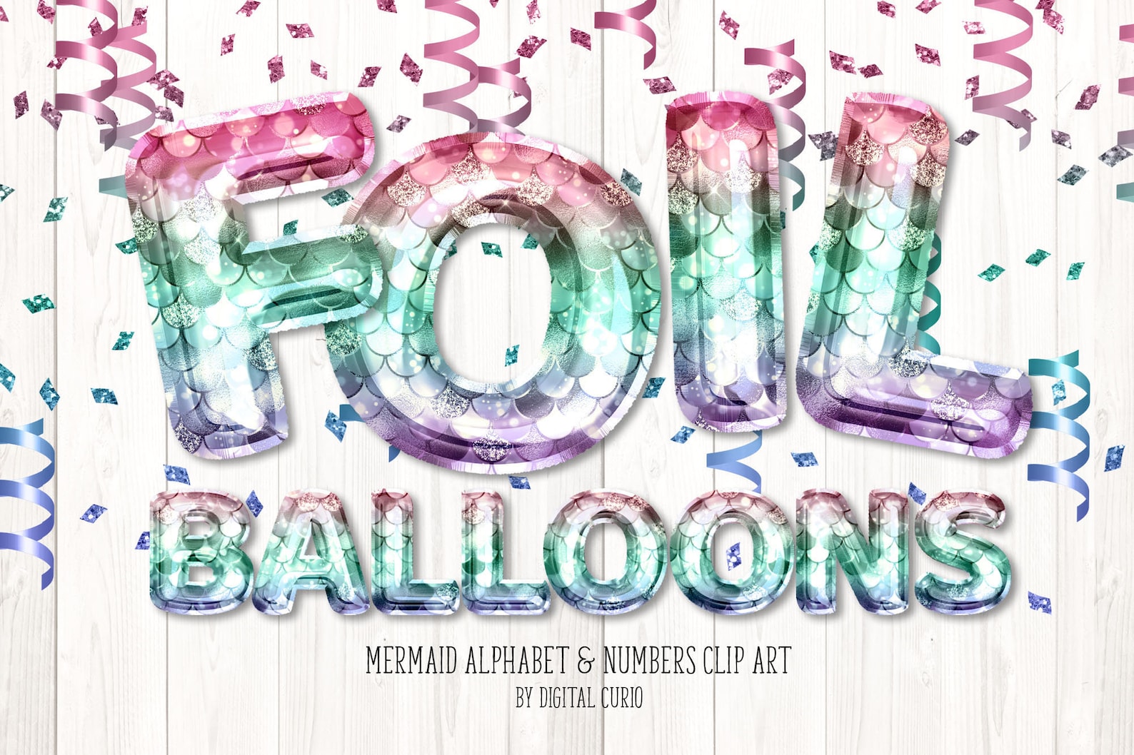 Mermaid Foil Balloon Alphabet Clip Art Iridescent Digital | Etsy