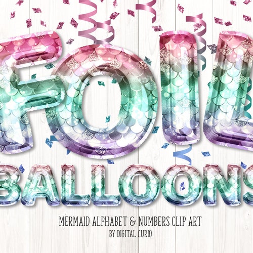 Mermaid Princess Foil Balloon Alphabet Clip Art Gold Glitter | Etsy