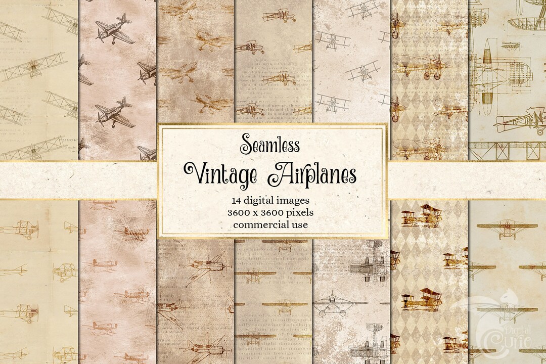 Vintage Airplane Digital Paper - Seamless Antique Planes and Aircraft ...