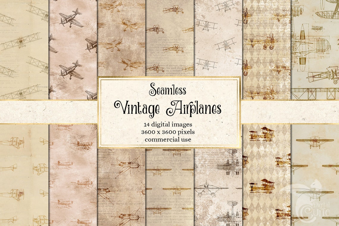 Vintage Airplane Digital Paper – Seamless Aviation Patterns (digital ...