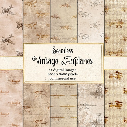 Vintage Airplane Digital Paper Seamless Antique Planes and - Etsy