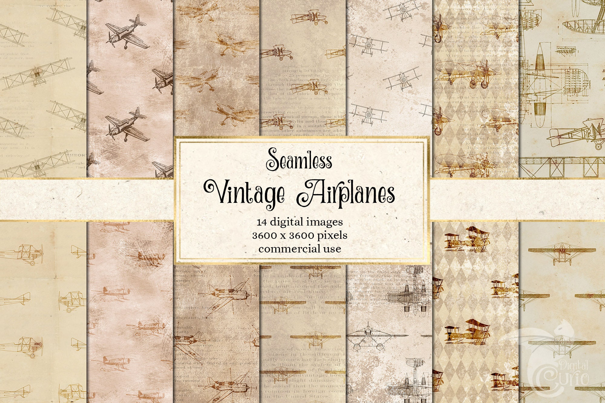 Vintage Airplane Digital Paper – Seamless Aviation Patterns (digital ...
