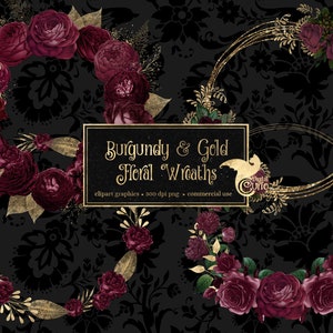 Burgundy and Gold Wreaths Clipart, Burgundy Rose Wreath Clip Art in PNG ...