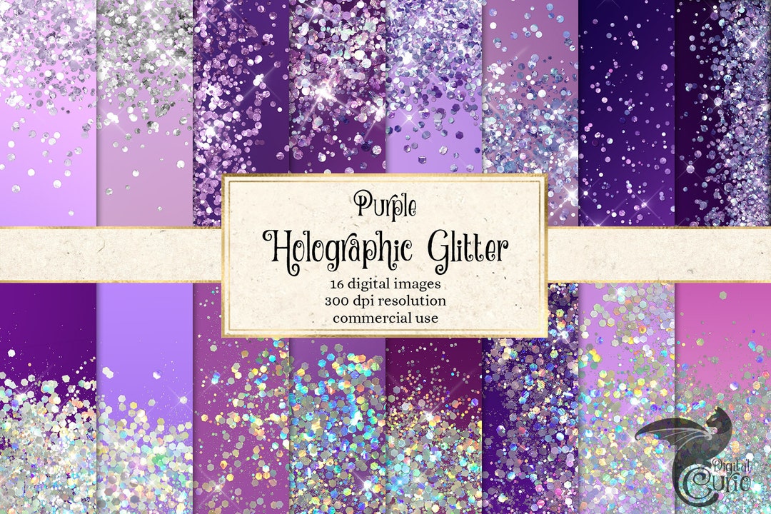 Purple Holographic Glitter Digital Paper, Iridescent Textures (digital ...