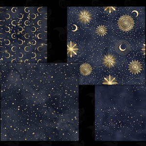 Celestial Starry Night Digital Paper - Seamless Starry Night Patterns ...