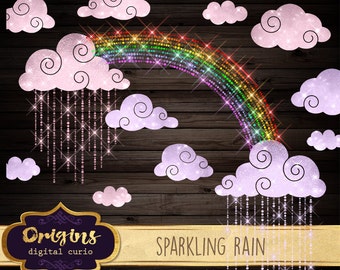 Glittering Rain Clipart Blue Clouds clip art mint raindrops